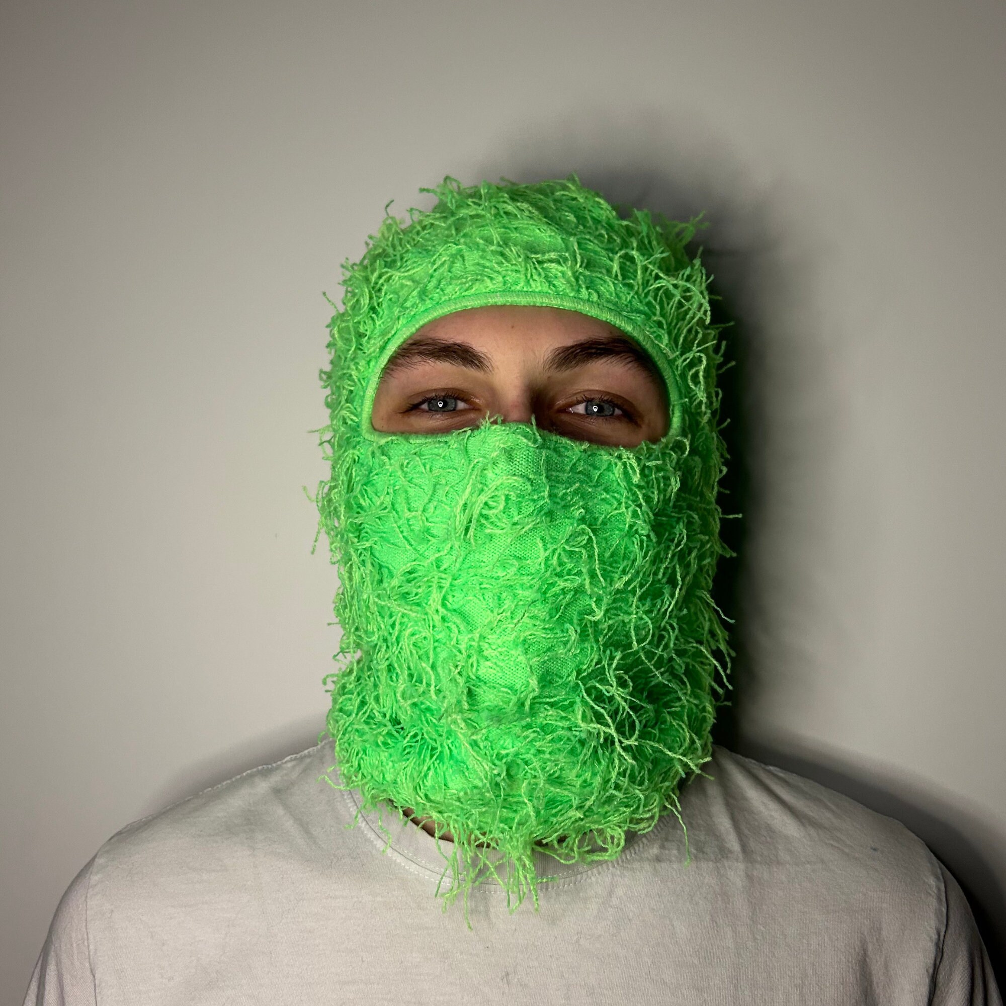 Lime Green Distressed Balaclava Ski Mask Cozy Warm Soft Knitted Winter ...