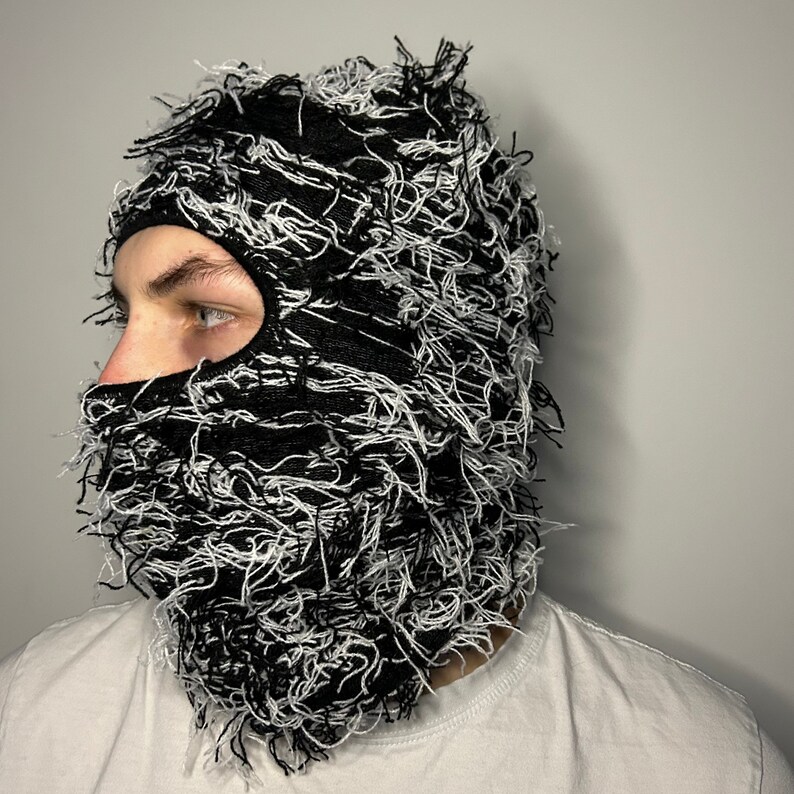 Black Distressed Balaclava Ski Mask Soft Knitted Balaclava Rapper Toque ...