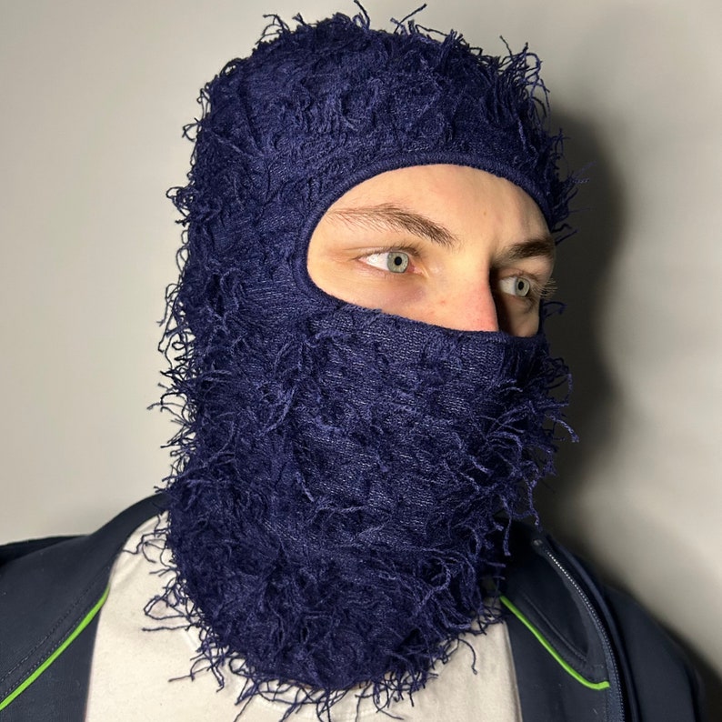 Navy Distressed Balaclava Ski Mask Soft Knitted Balaclava Rapper Toque ...