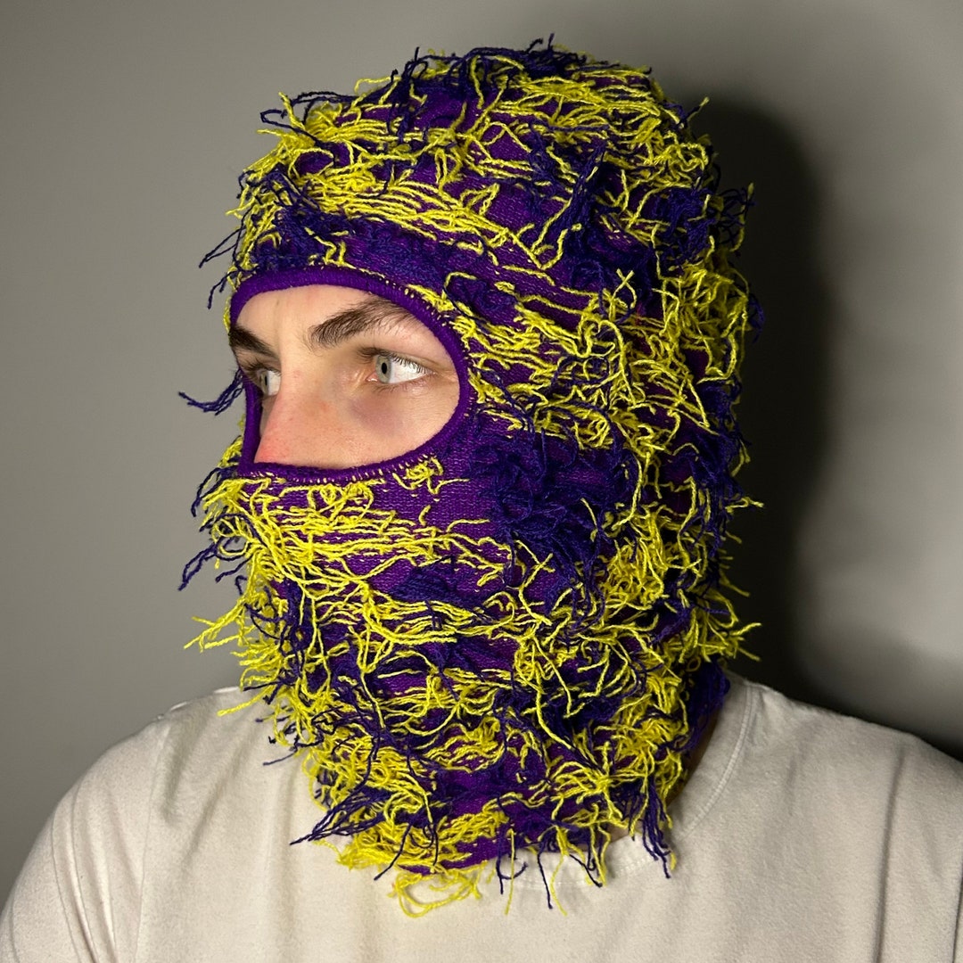 Purple Distressed Balaclava Ski Mask Soft Knitted Balaclava Rapper ...