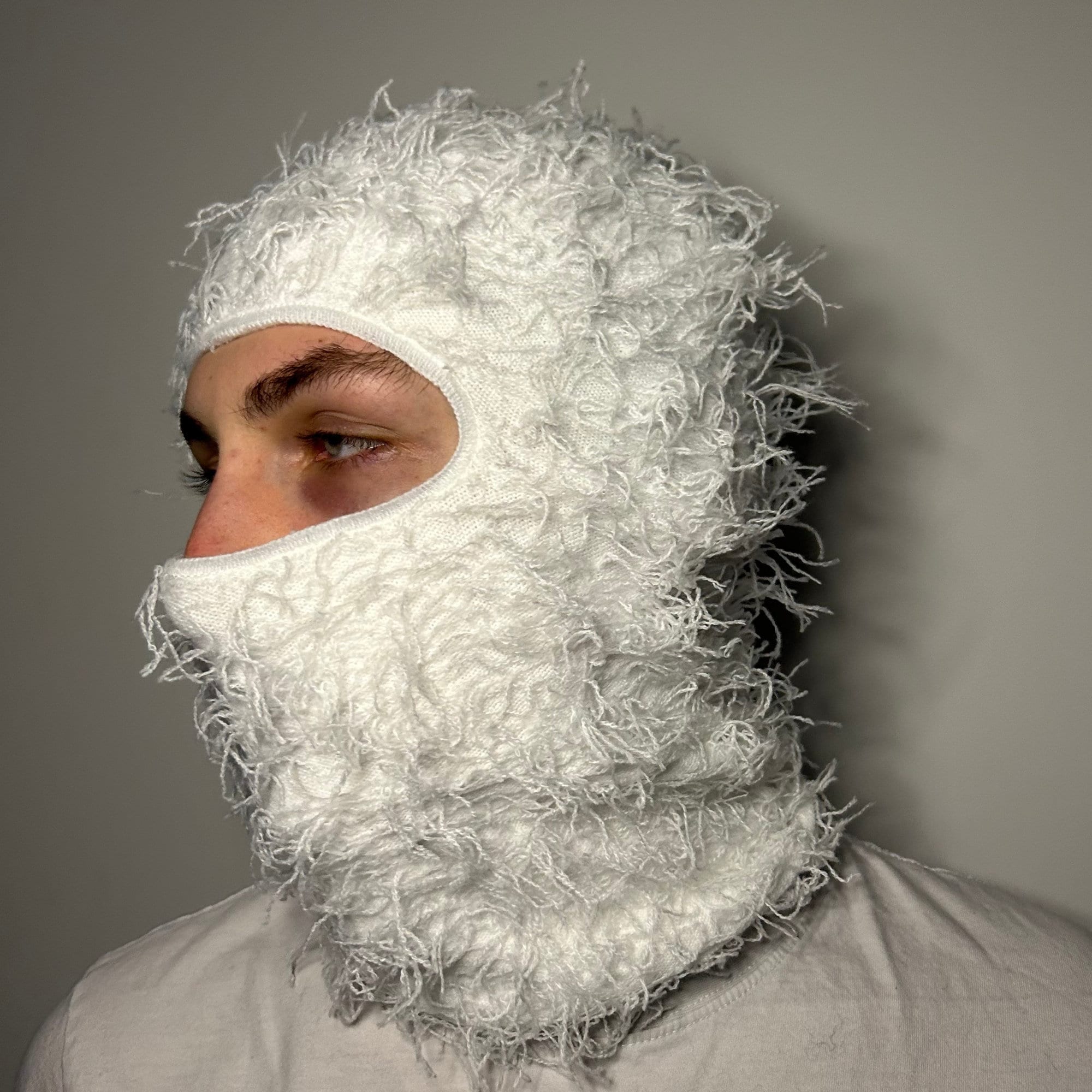 White Distressed Balaclava Ski Mask Soft Knitted Balaclava Rapper Toque ...