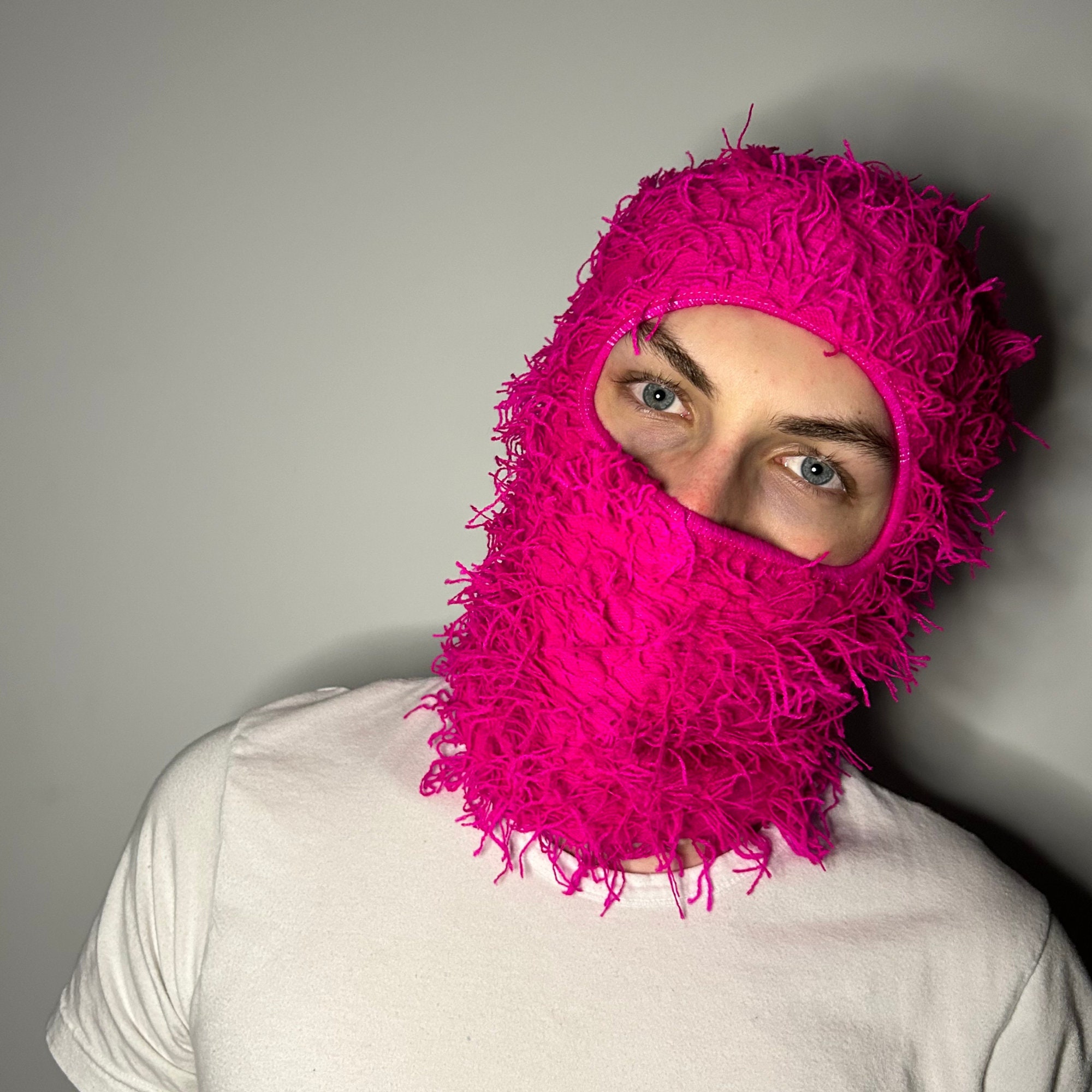 Hot Pink Distressed Balaclava Ski Mask Soft Knitted Balaclava Rapper ...