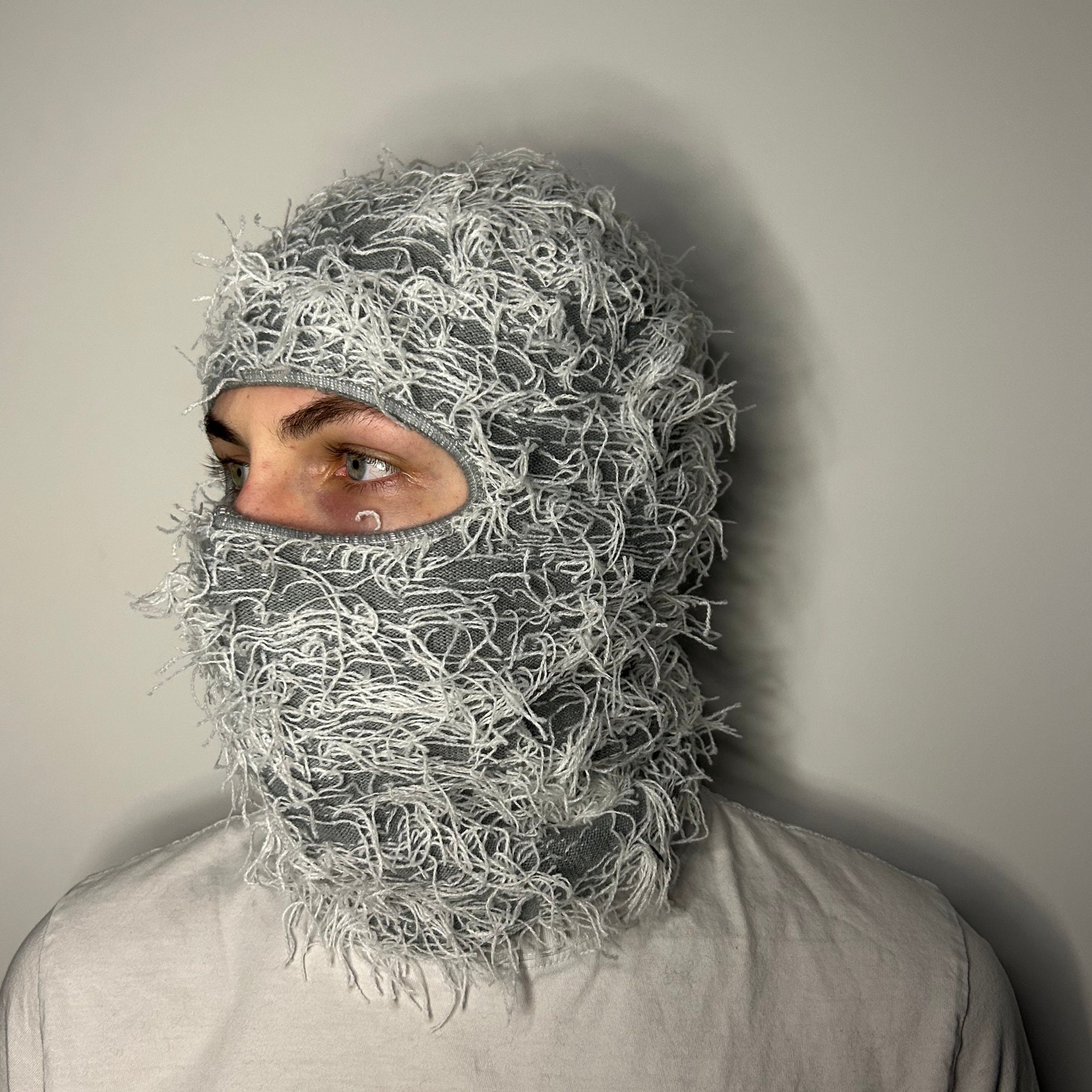Grey & White Distressed Balaclava Ski Mask Soft Knitted Balaclava ...