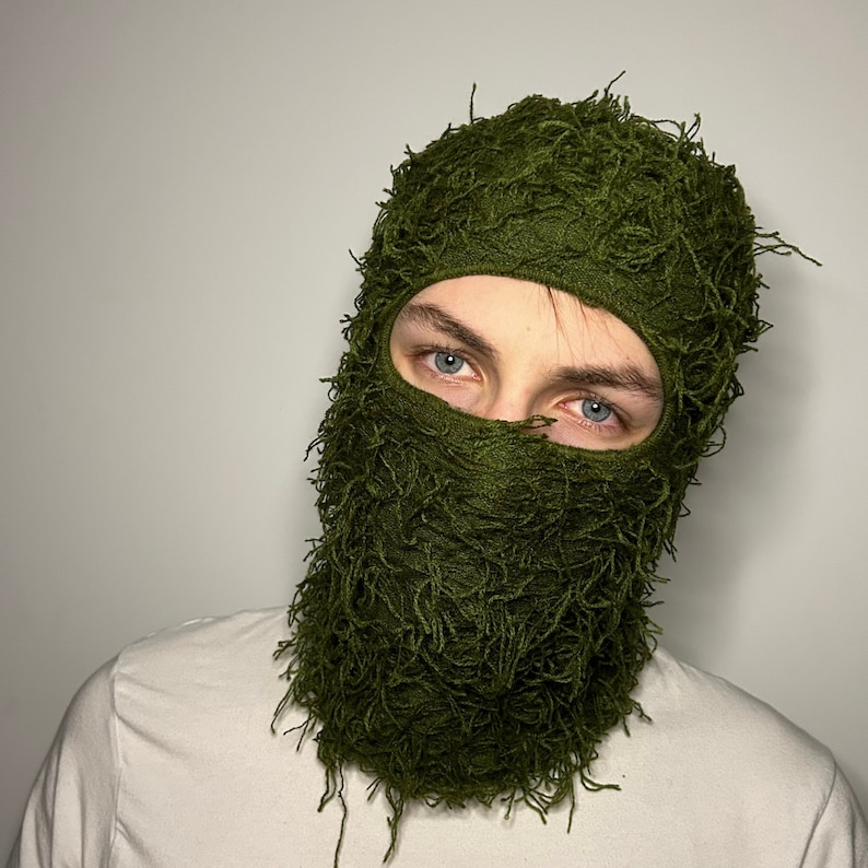 Army Green Distressed Balaclava Ski Mask Cozy Warm Soft Knitted Winter ...