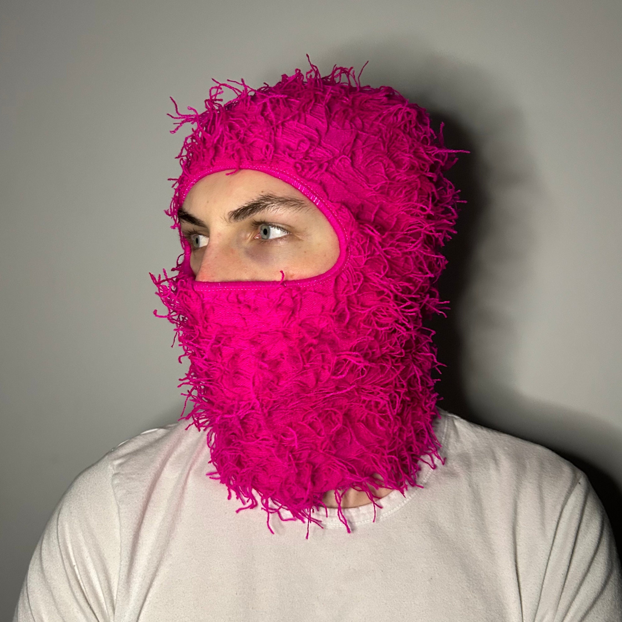 Hot Pink Distressed Balaclava Ski Mask Soft Knitted Balaclava Rapper ...