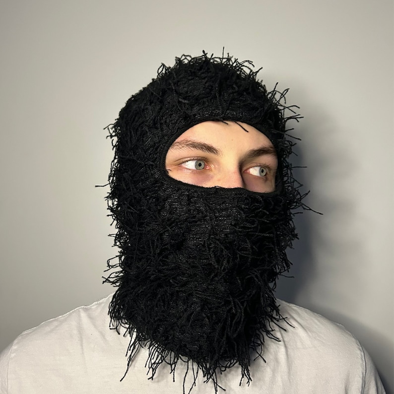 All Black Distressed Balaclava Ski Mask Soft Knitted Balaclava Rapper ...