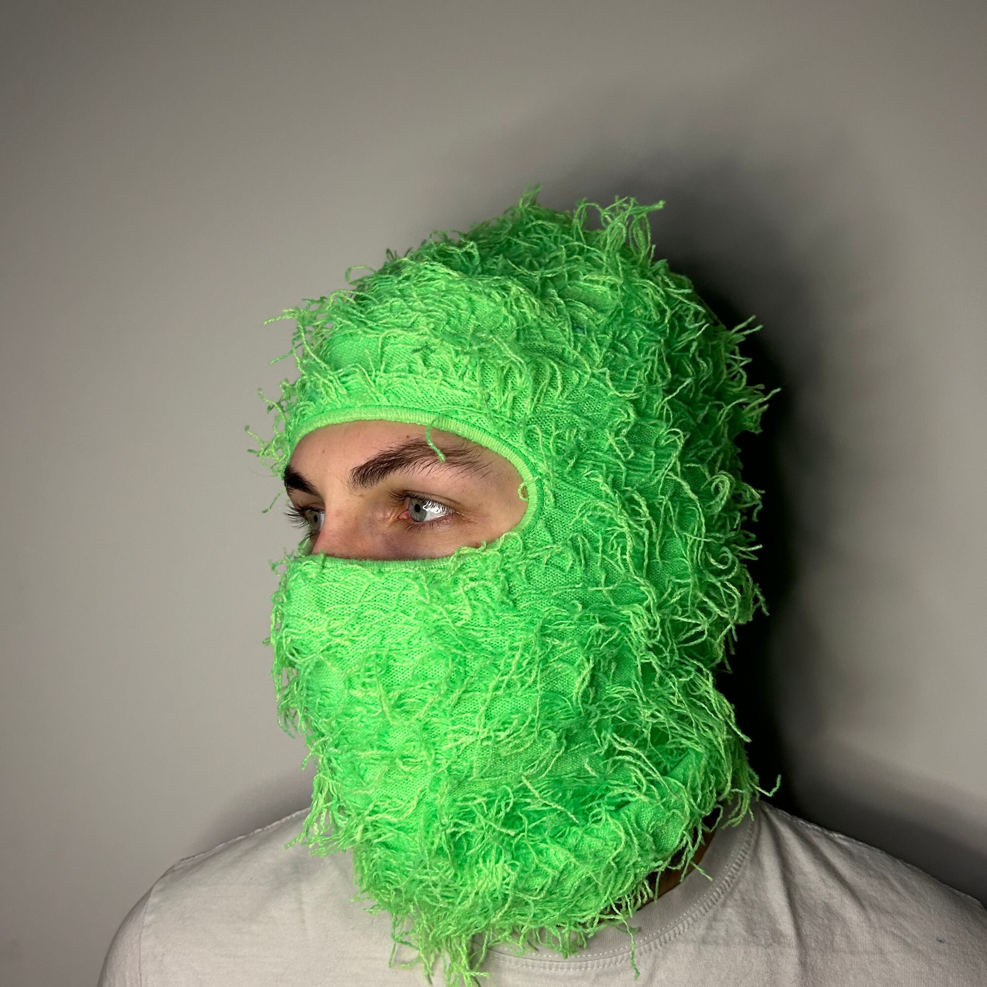 Lime Green Distressed Balaclava Ski Mask Cozy Warm Soft Knitted Winter ...