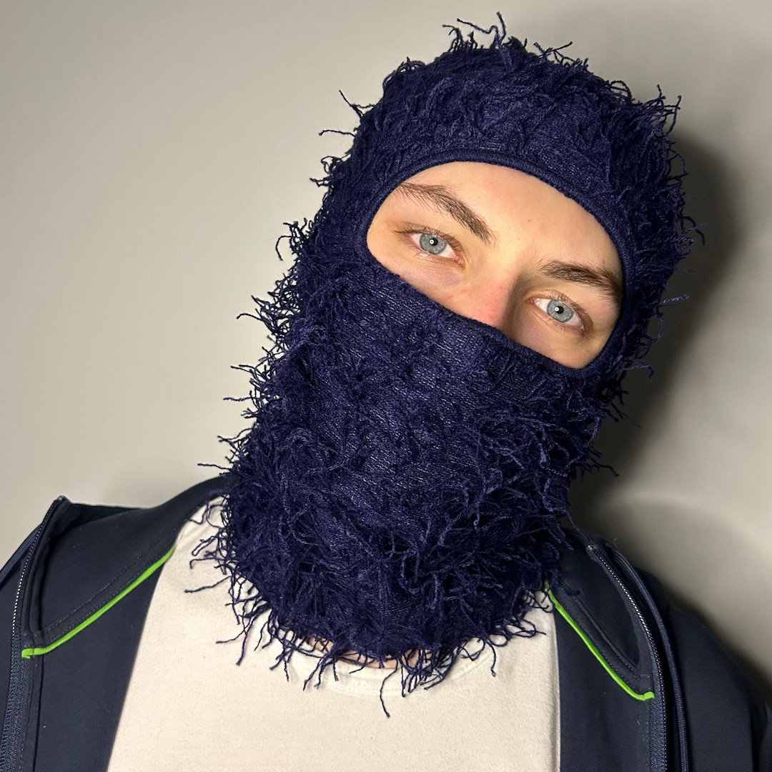 Navy Distressed Balaclava Ski Mask Soft Knitted Balaclava Rapper Toque ...