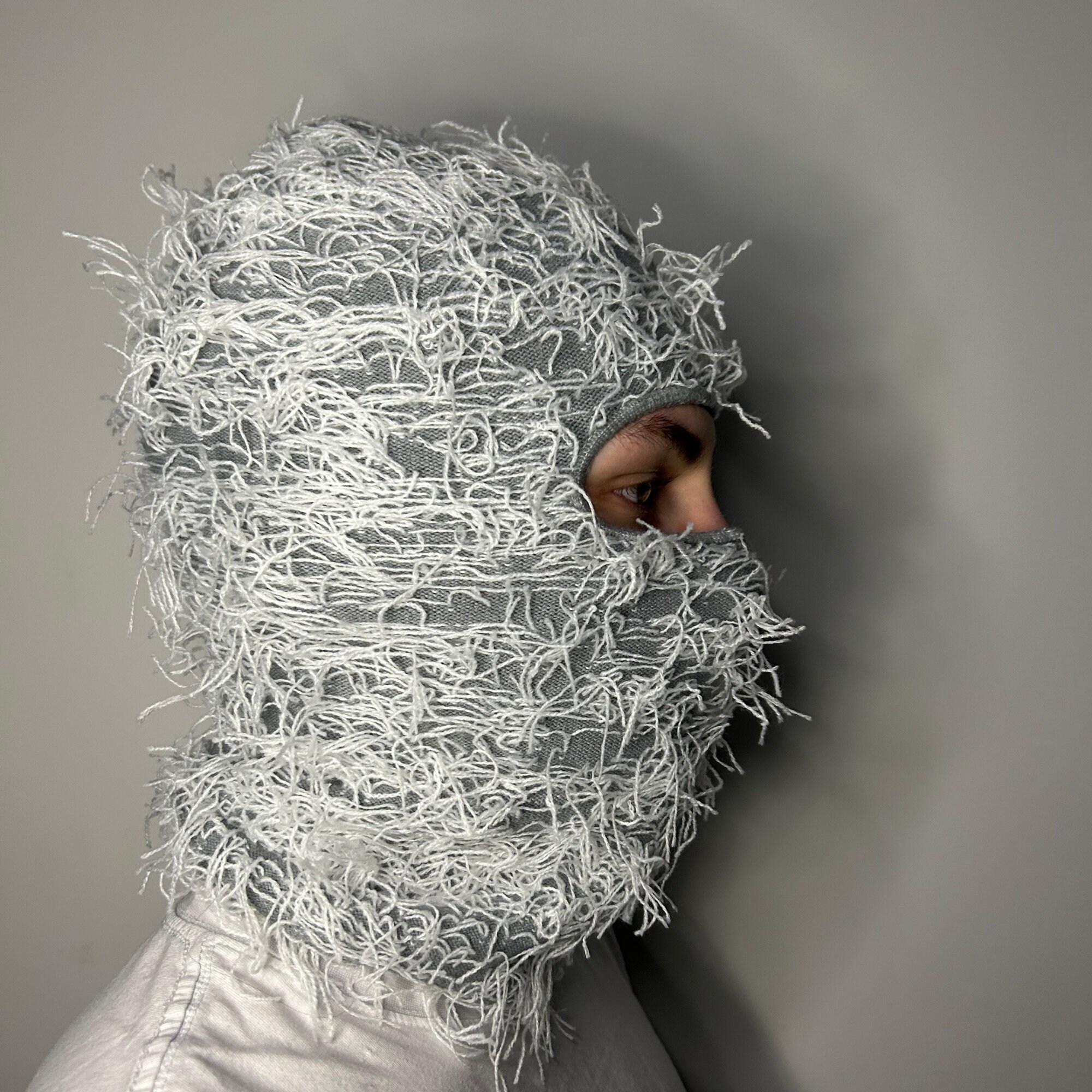 Grey & White Distressed Balaclava Ski Mask Soft Knitted Balaclava ...