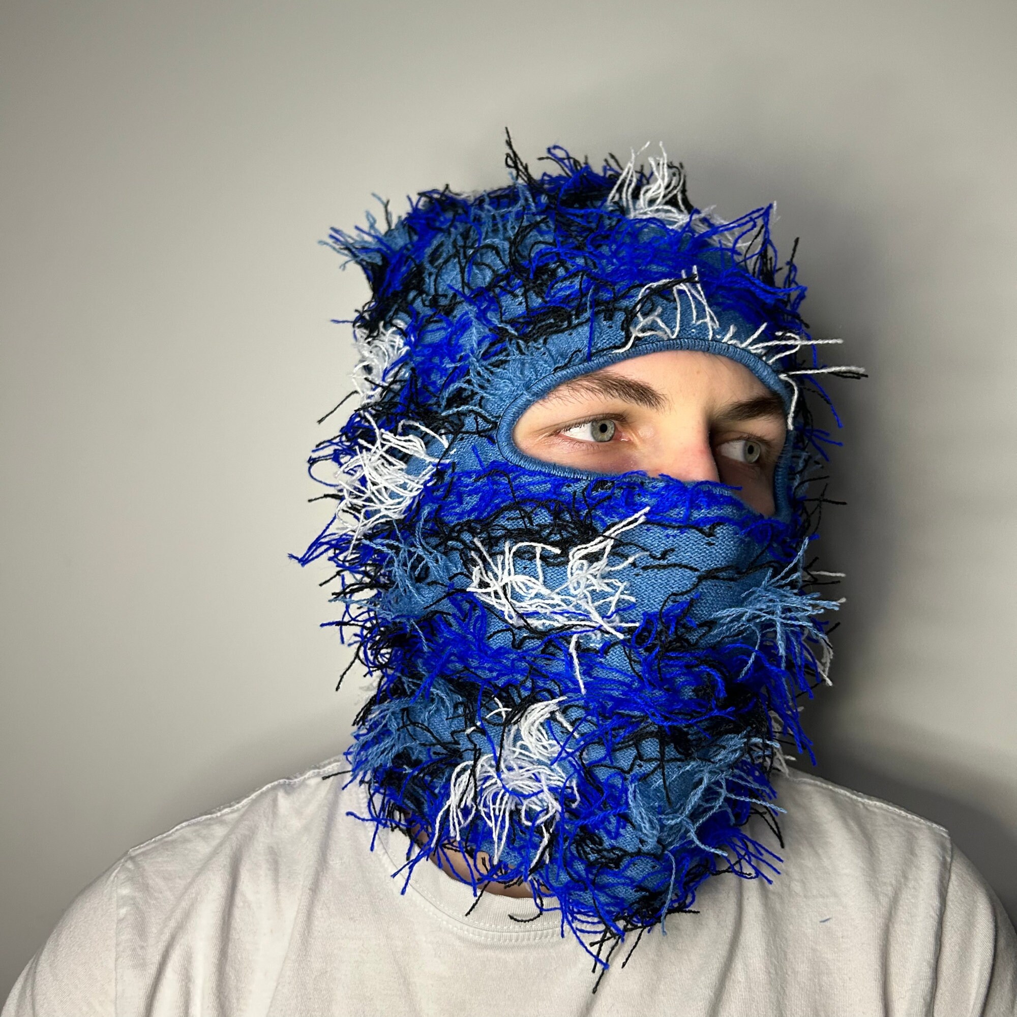 Blue Distressed Balaclava Ski Mask Cozy Warm Soft Knitted Winter ...