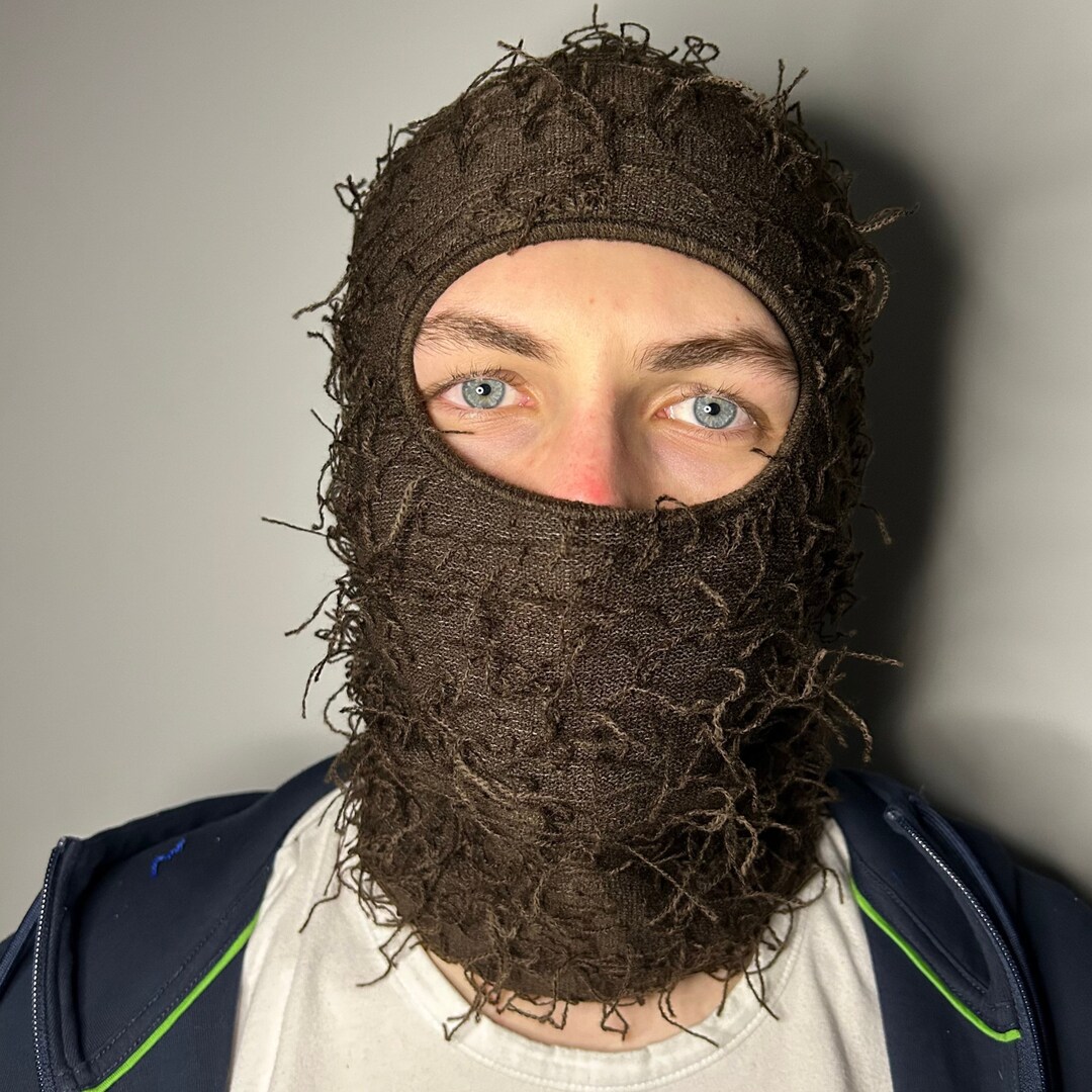 Brown Distressed Balaclava Ski Mask Soft Knitted Balaclava Rapper Toque ...