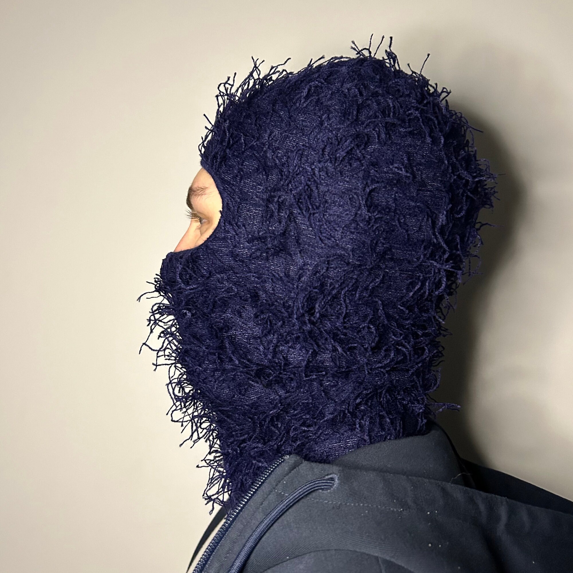 Navy Distressed Balaclava Ski Mask Soft Knitted Balaclava Rapper Toque ...