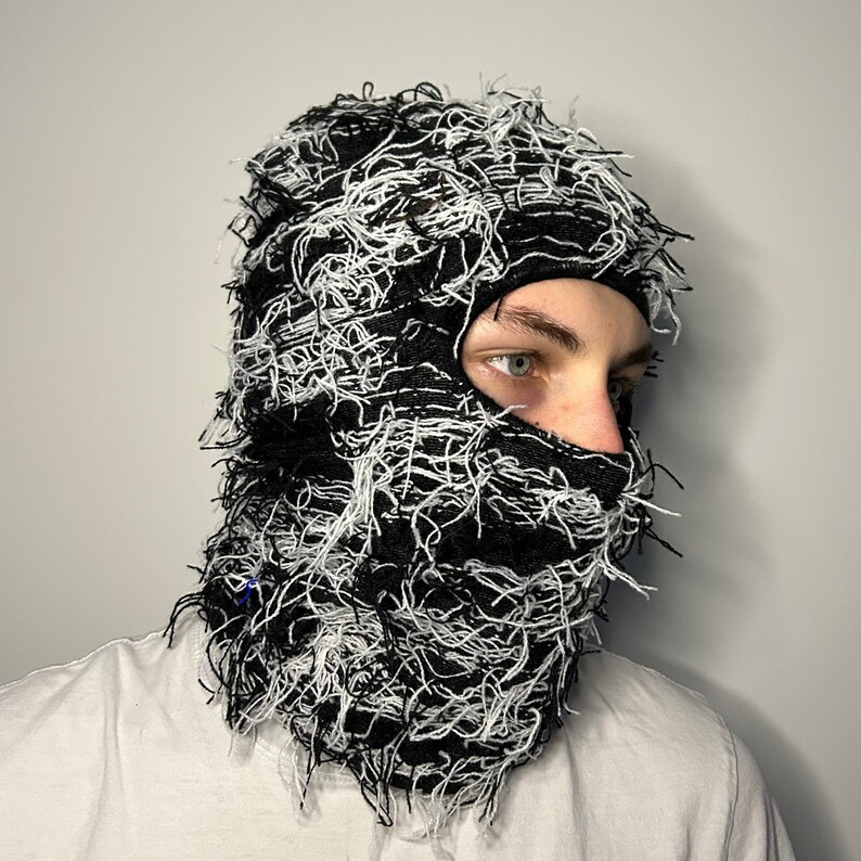 Black Distressed Balaclava Ski Mask Soft Knitted Balaclava Rapper Toque ...