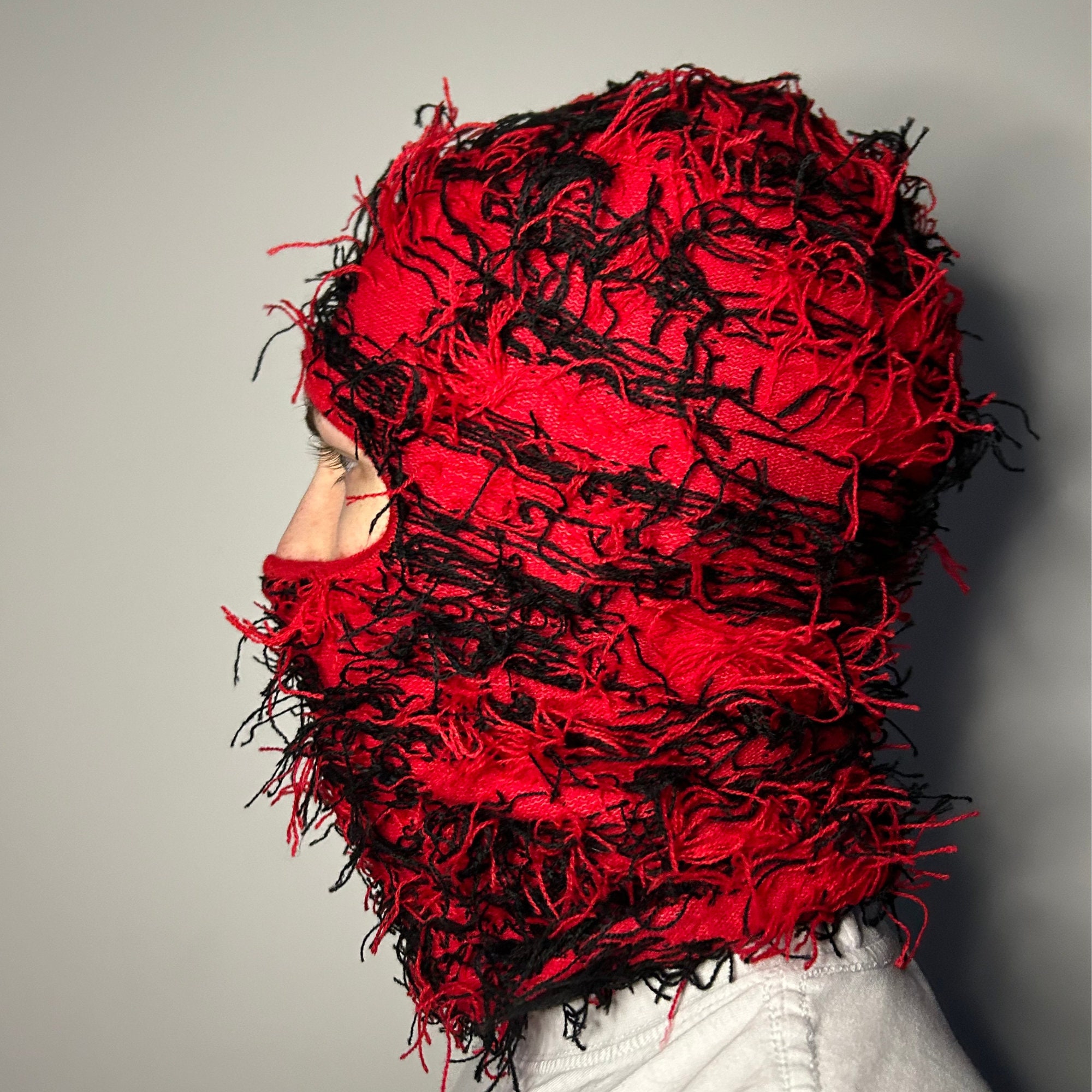 Red and Black Distressed Balaclava Ski Mask Soft Knitted Balaclava ...