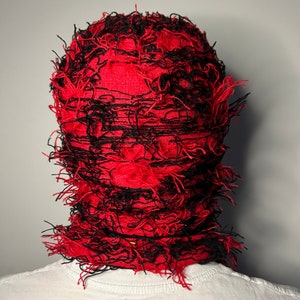 Red and Black Distressed Balaclava Ski Mask Soft Knitted Balaclava ...