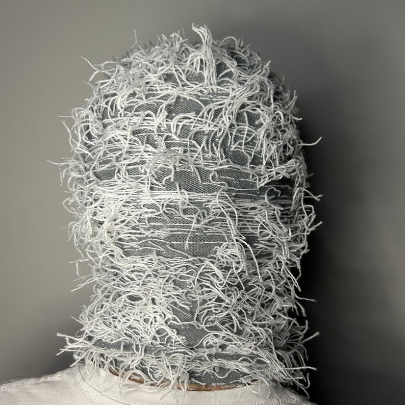 Grey & White Distressed Balaclava Ski Mask Soft Knitted Balaclava ...