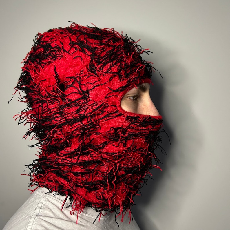 Red and Black Distressed Balaclava Ski Mask Soft Knitted Balaclava ...