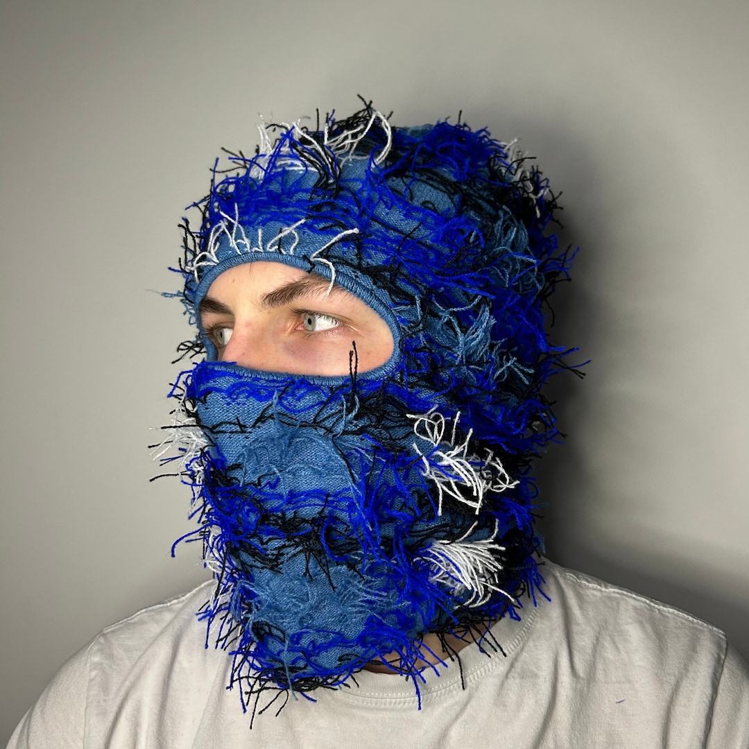 Blue Distressed Balaclava Ski Mask Cozy Warm Soft Knitted Winter ...