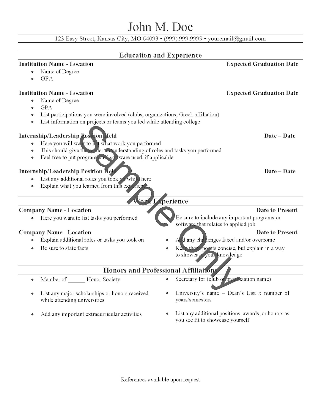 Professional Resume Template for MS Word (includes Matching Cover ...