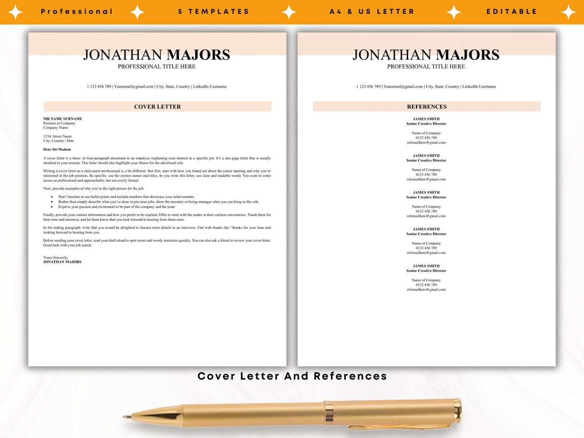 Modern Resume Template CV Minimalist Design Word Docs, Professional ...