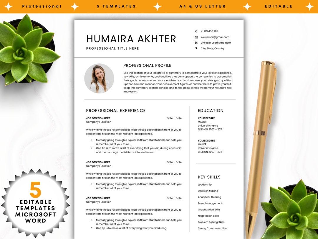 Creative Clean Professional Resume With Photo Template Word, Modern CV ...