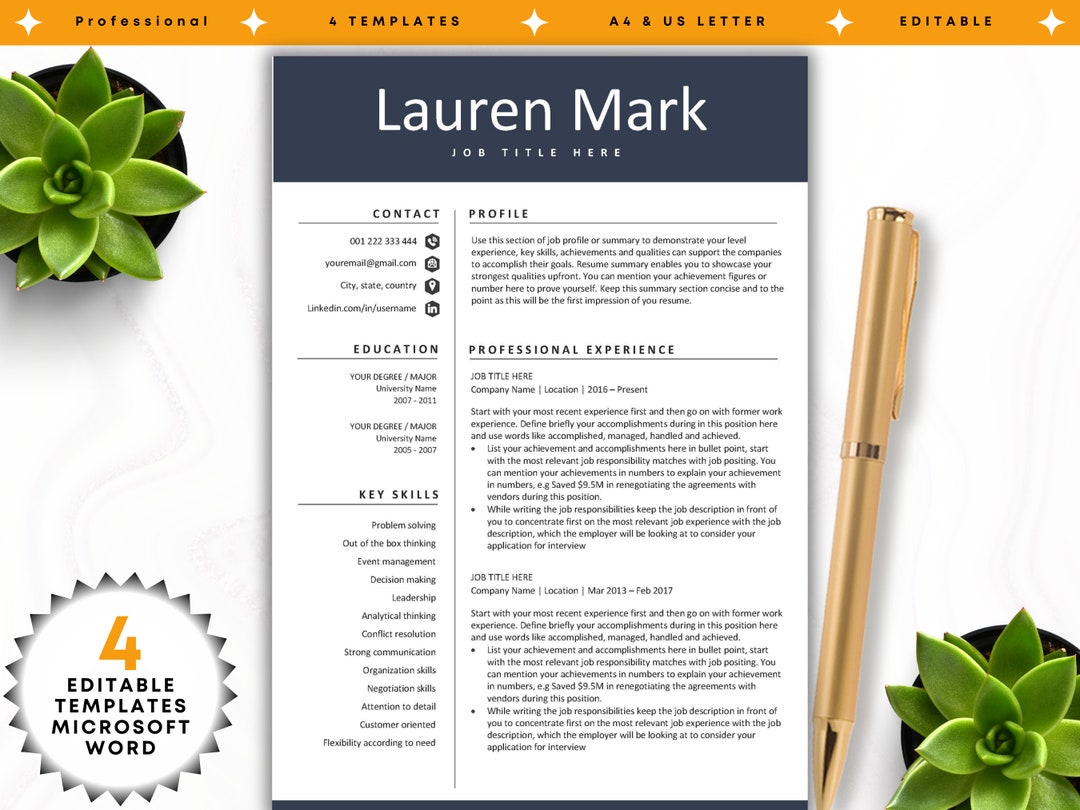 Professional Modern Resume Design Templates for Word Elegant CV ...