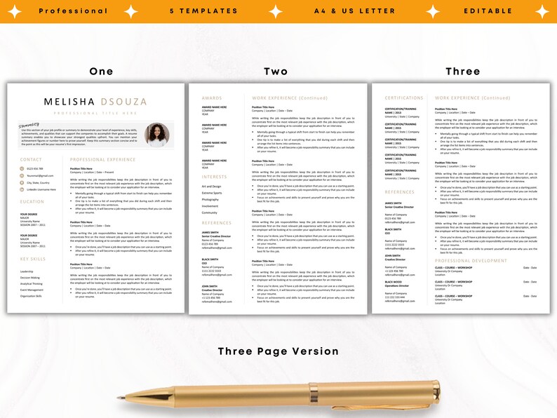 Resume CV Templates Modern Design Word Docs, 1 2 3 Page Creative Resume ...