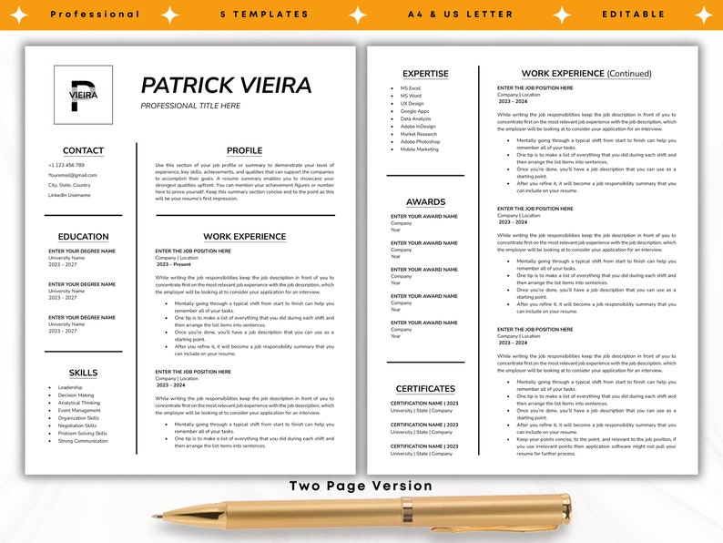 Resume CV Template Word, Professional CV Templates Clean ATS Friendly ...