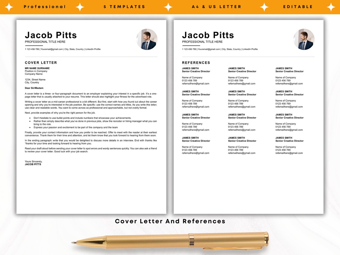 CV Templates Modern Resume With Photo Word Doc, 1 2 3 Page Professional ...
