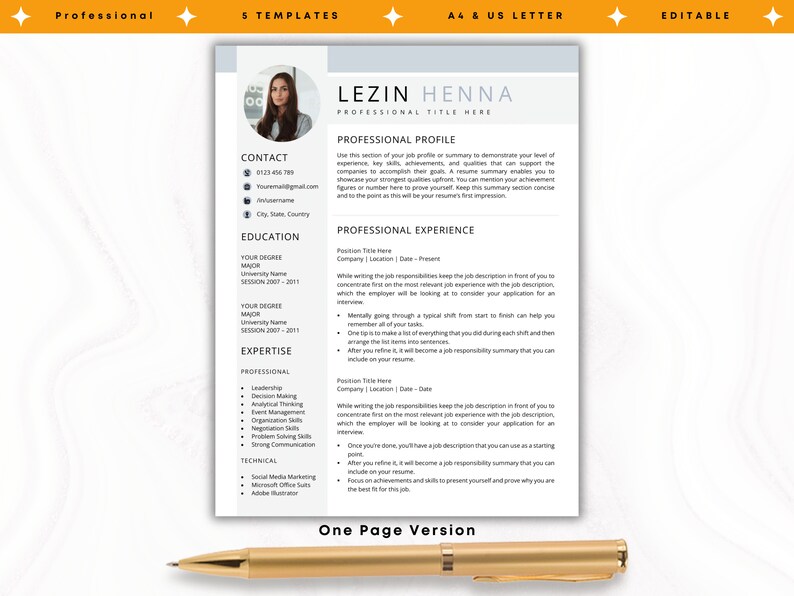 CV Templates Modern Resume Design Word Docs, 1 2 3 Page Professional ...