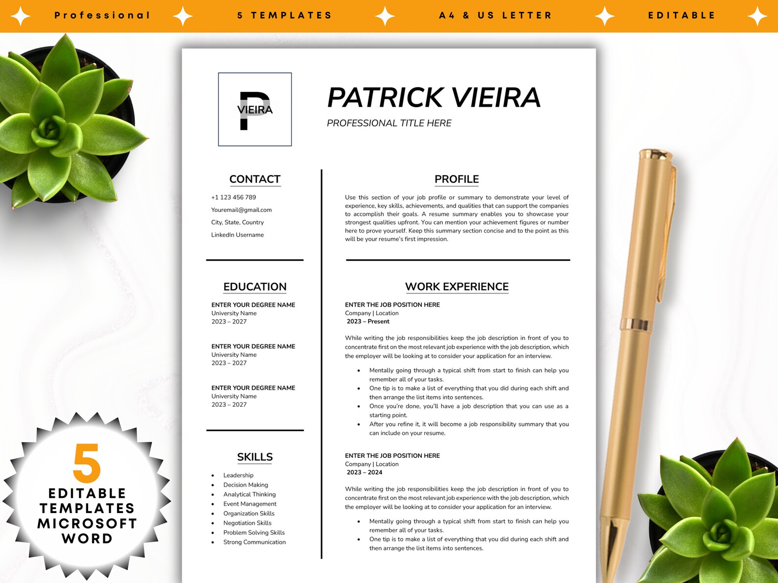 Resume CV Template Word, Professional CV Templates Clean ATS Friendly ...