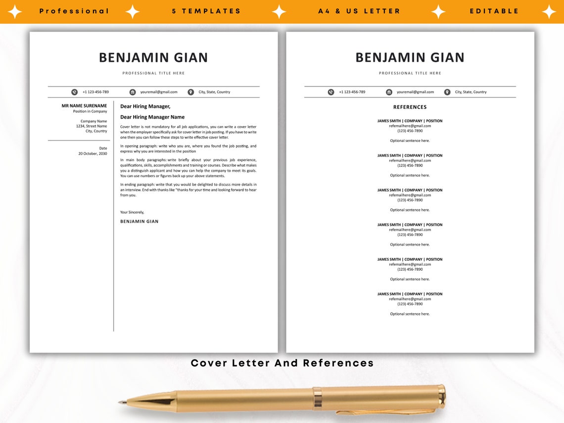 Resume CV Template Minimalist Professional ATS for Word, Modern Cv ...
