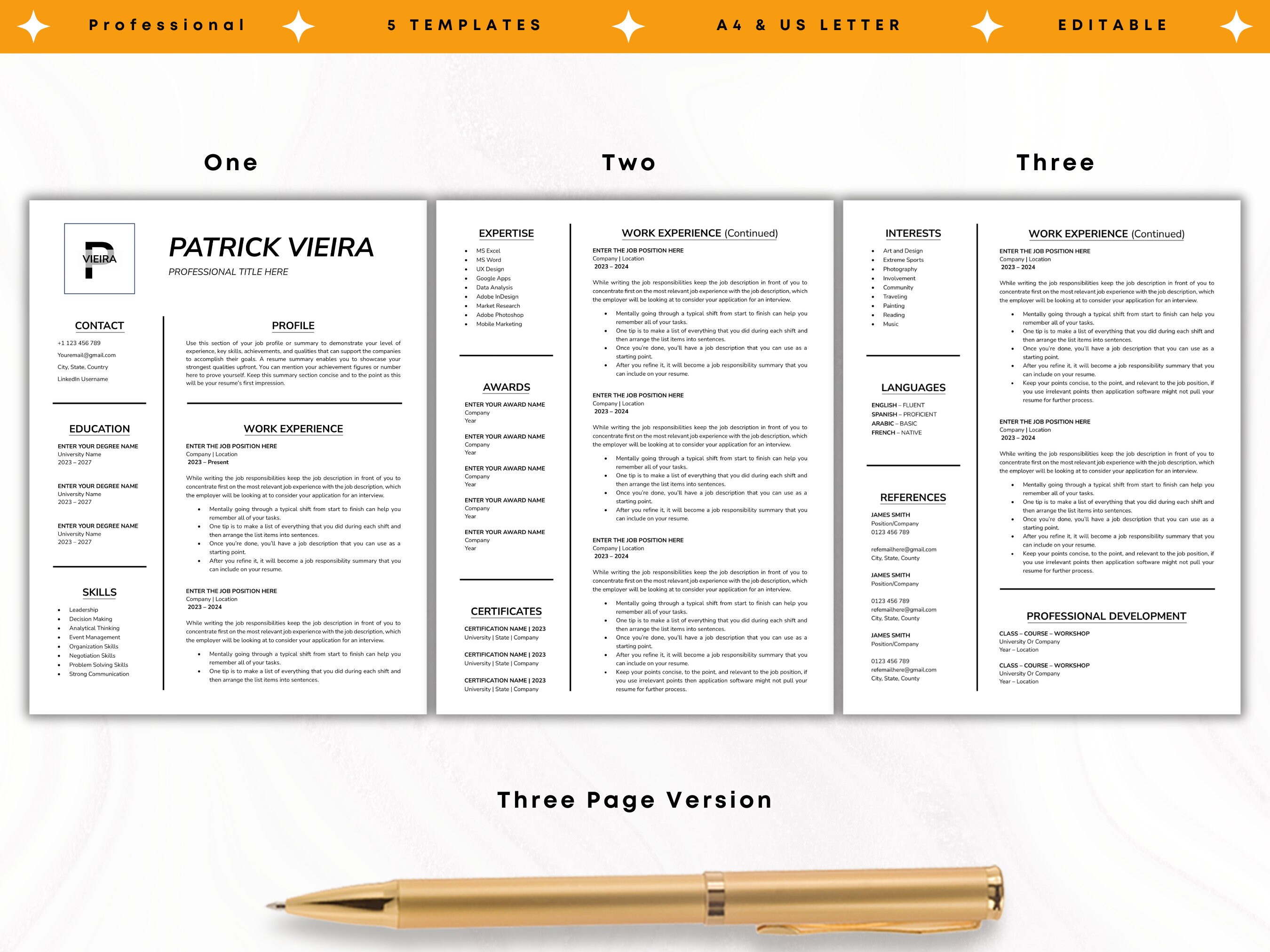 Resume CV Template Word, Professional CV Templates Clean ATS Friendly ...
