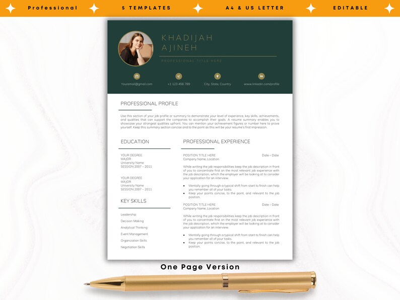 Resume CV Templates Modern Design Word Docs, 1 2 3 Page Professional ...