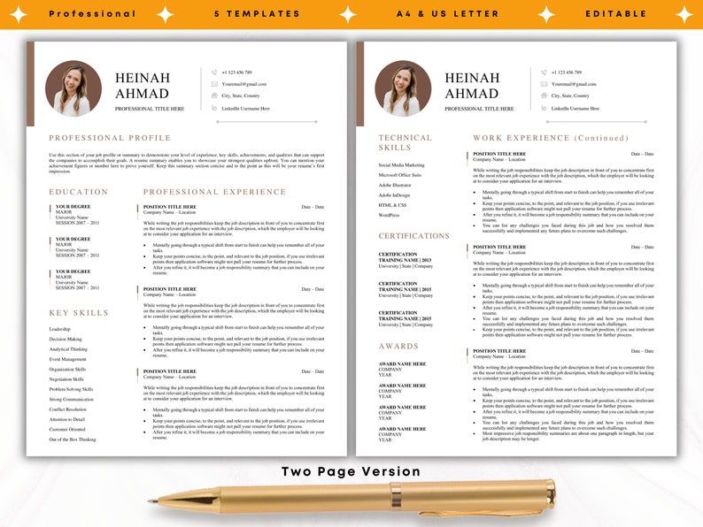 Professional Resume Templates With Photo for Word, CV Template ...