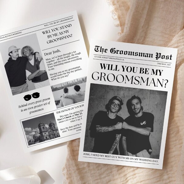 Groomsman Proposal Card, Newspaper Groomsmen Proposal Card Template ...