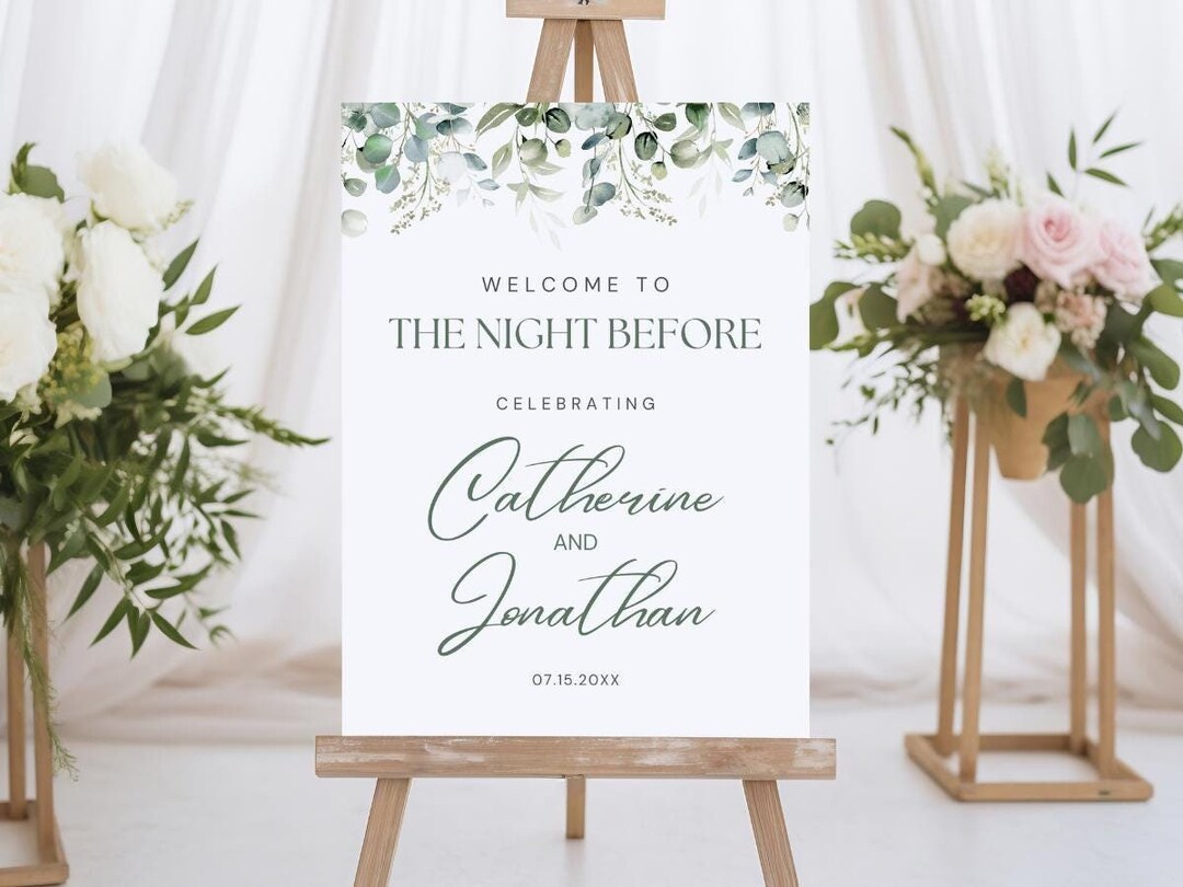 Rehearsal Dinner Welcome Sign Template, the Night Before Welcome Sign ...