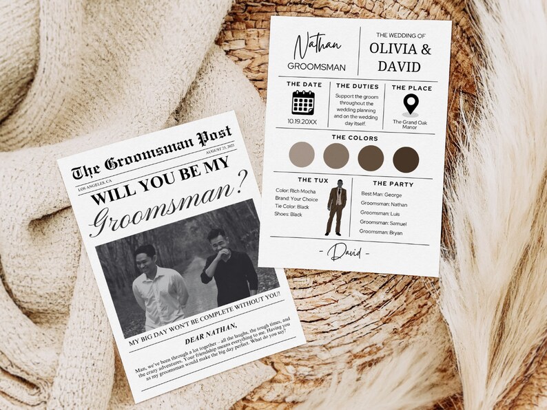 Groomsman Proposal Card, Newspaper Groomsmen Proposal Card Template ...