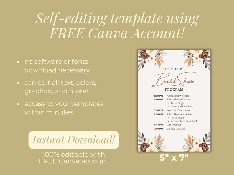 Boho Bridal Shower Program, Bridal Party Program Template, Printable ...