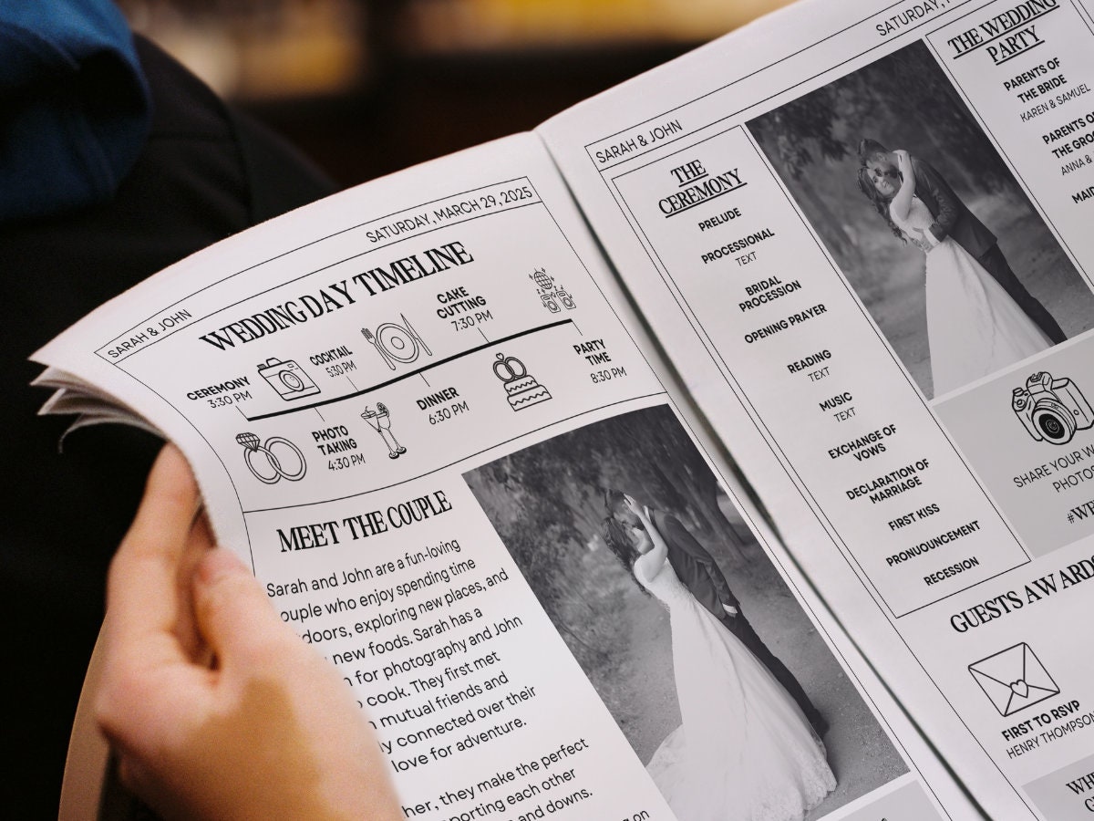 Newspaper Wedding Program Template, Editable Wedding Day Newspaper With ...