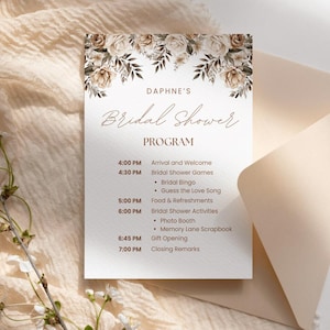 Boho Bridal Shower Program, Bridal Party Program Template, Printable ...
