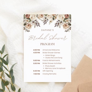 Boho Bridal Shower Program, Bridal Party Program Template, Printable ...