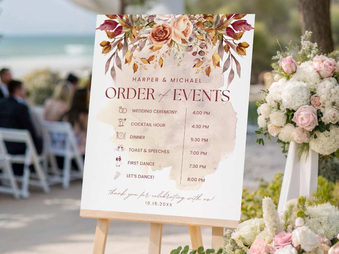 Rustic Floral Wedding Timeline Sign Template (digital Download) - Etsy