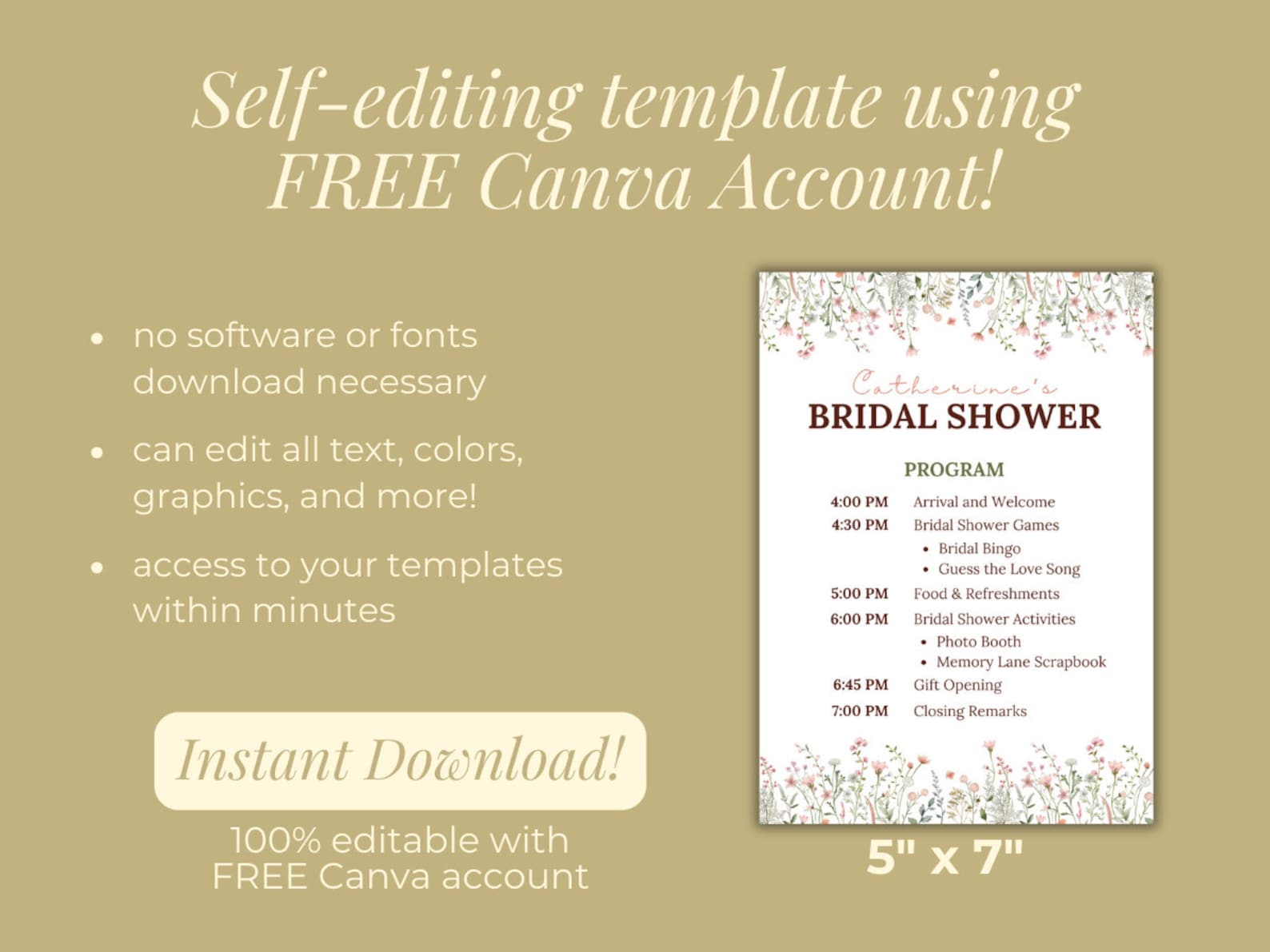 Wildflower Bridal Shower Program, Bridal Party Program Template ...