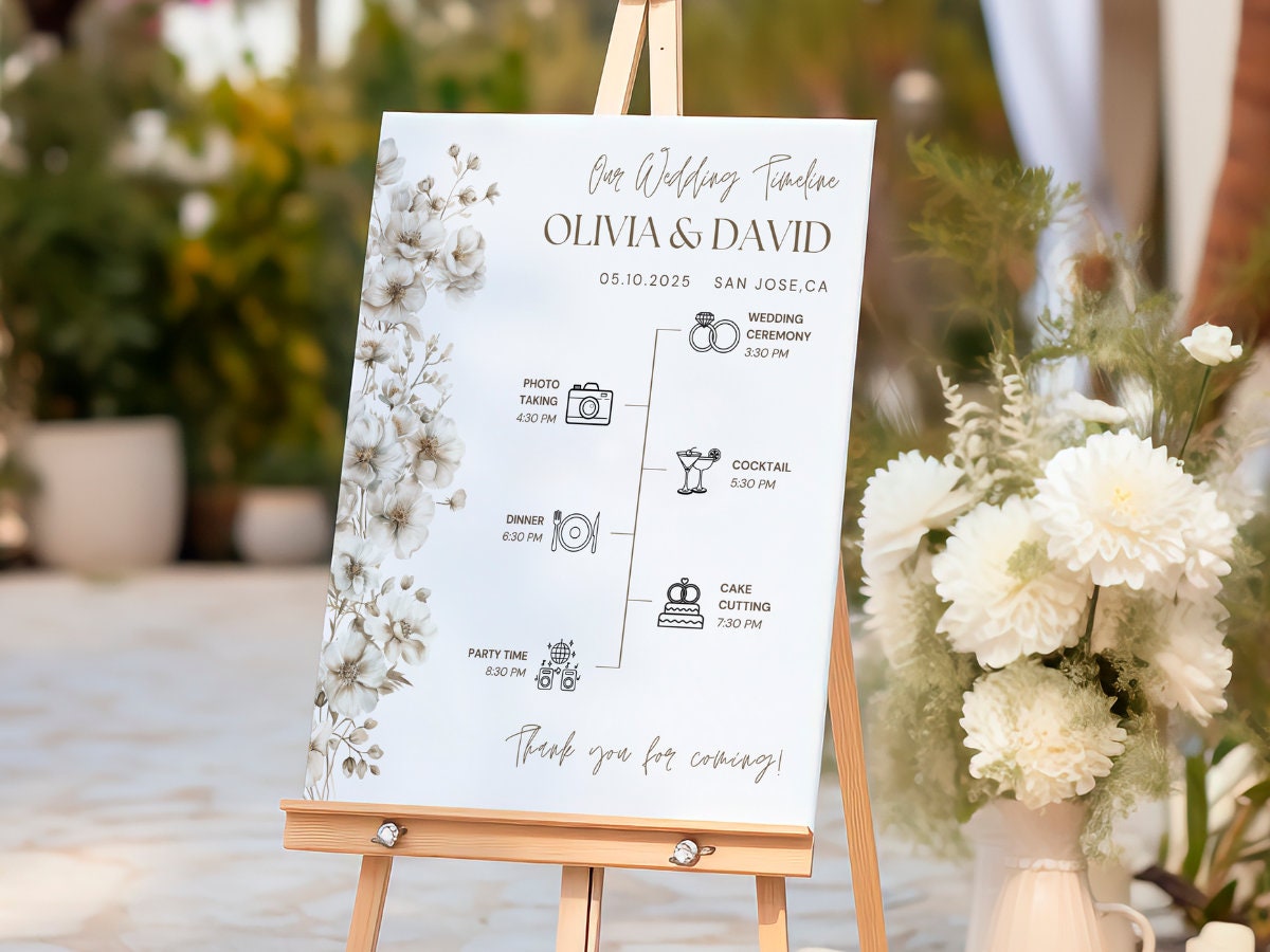 Modern Floral Wedding Timeline Sign Template (digital Download) - Etsy