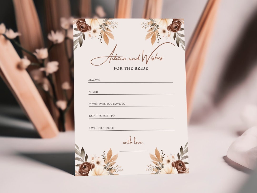 Boho Bridal Advice Card Template, Bridal Shower Advice, Wishes for the ...