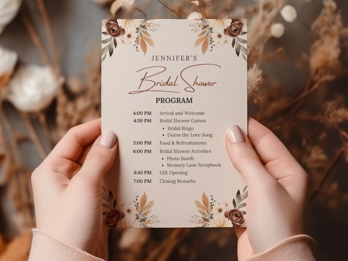 Boho Bridal Shower Program Bridal Party Program Template Printable