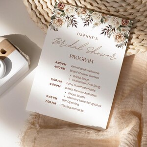 Boho Bridal Shower Program, Bridal Party Program Template, Printable ...