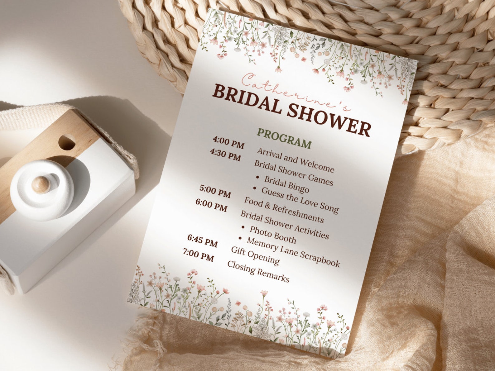 Wildflower Bridal Shower Program, Bridal Party Program Template ...