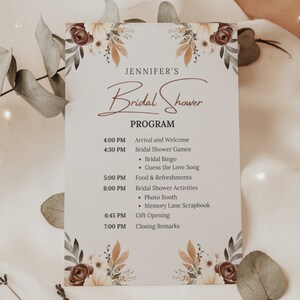 Boho Bridal Shower Program, Bridal Party Program Template, Printable ...